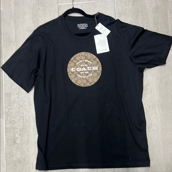 Coach | Shirts | Coach Black Tee With Brown Logo | Poshmark